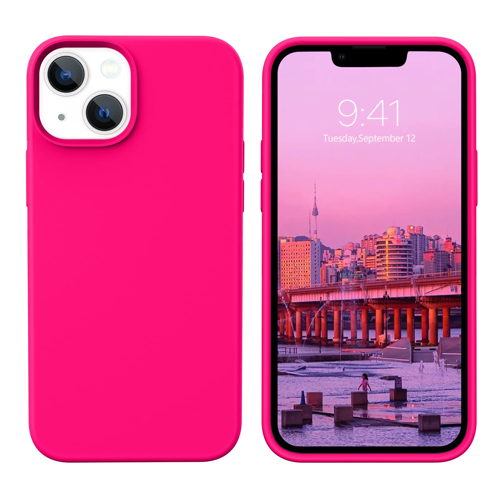 BENTOBEN for iPhone 13 Mini Case, iPhone 13 Mini Phone Case, Slim Fit Liquid Silicone Soft Gel Rubber Anti-Scratch Shockproof Phone Cover with Microfiber Lining for iPhone 13 Mini 5.4", Hot Pink