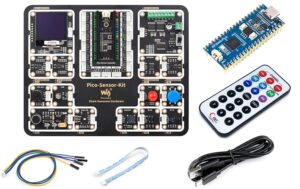 raspberry pi pico w sensor kit with expansion board and rp2040-plus board and rgb led,motor driver,etc,15 detachable sensors, all-in-one design