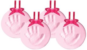 tiny ideas diy baby's print handprint or footprint keepsake no bake ornament with ribbon, baby girl nursery décor, pink (pack of 4)