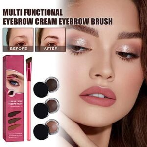 4D Hair Stroke Brow Stamp Brush, Eyebrow Hair Stroke Brush, Multi-Function Eyebrow Brush Ultra-thin Angled Realistic Eyebrow Brush & Eyebrow Cream Makeup Brush Set (Dark brown)