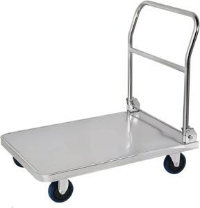 hand cart stainless steel platform truck foldable handle thicken panel for luggage tools appliances transport high bearing capacity push cart carts with wheels (color : 201, size : 60 * 100)