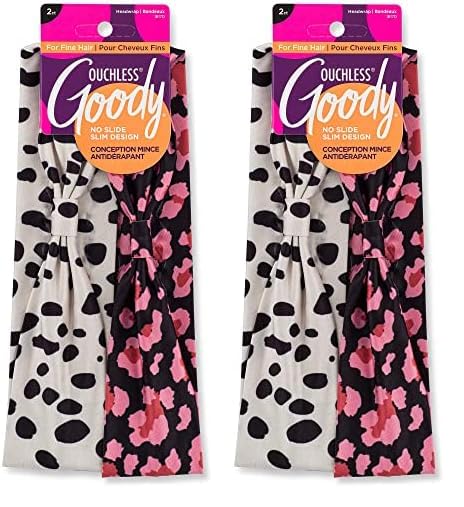 GOODY Low Profile Headwraps for Fine Hair - 2 Count, Cheetah - Comfortable and Stylish Fabric Won't Pull, Snag or Damage Your Hair - Pain-Free Hair Accessories for Women, Men, Boys, and (Pack of 2)