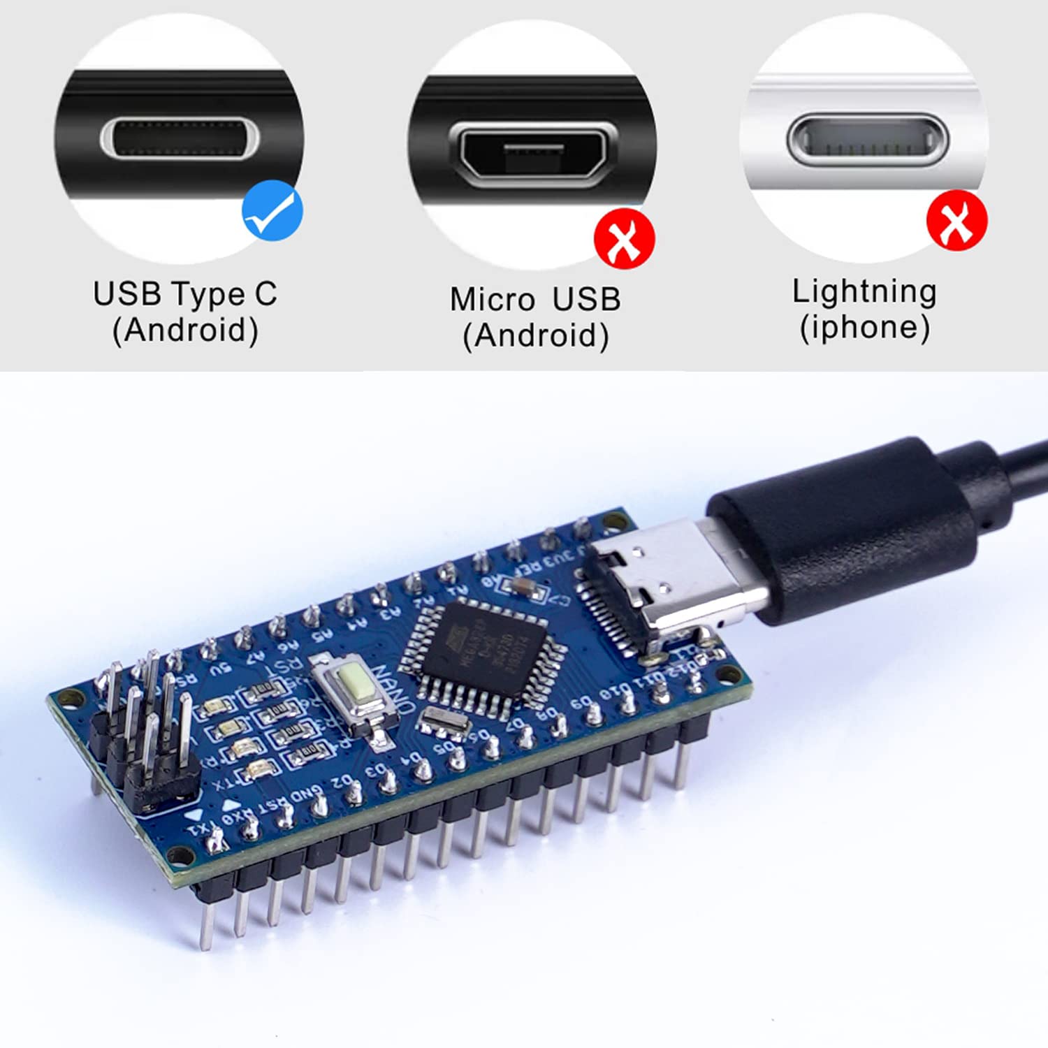 OSOYOO 1x Nano at+mega+328P Module CH340 5V/16M USB-C Micro-Controller Board for Arduino Nano V3.0