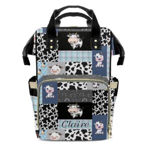 xozoty cute cow print pattern patchwork personalized diaper bag backpack name custom mommy nappy baby bag daypack for mom dad gifts