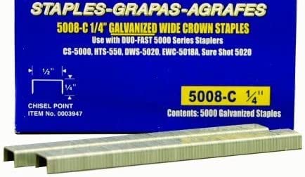 Duo Fast Type 1/2-Inch Crown x 1/4-Inch Length for Duo Fast 5008C 20 Gauge Galvanized Staple, 5000 Pack