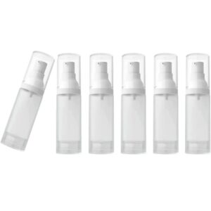 6pcs 50ml/1.6oz empty frosted clear airless cosmetic lotion pump bottles refillable travel makeup cream foundation container dispenser storage vials for liquid foundation essential oil shampoo