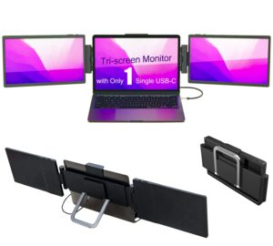 ztgd laptop screen extender,12'' triple portable monitor extender workstation for 12-16" laptop, fhd 1920 * 1080p ips dual display with only 1 usb c cable connection to windows/mac