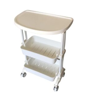 indyah movable trolleys, household serving cart spa beauty salon tool cart on wheels with 3 abs trays, equipment tool rolling trolley