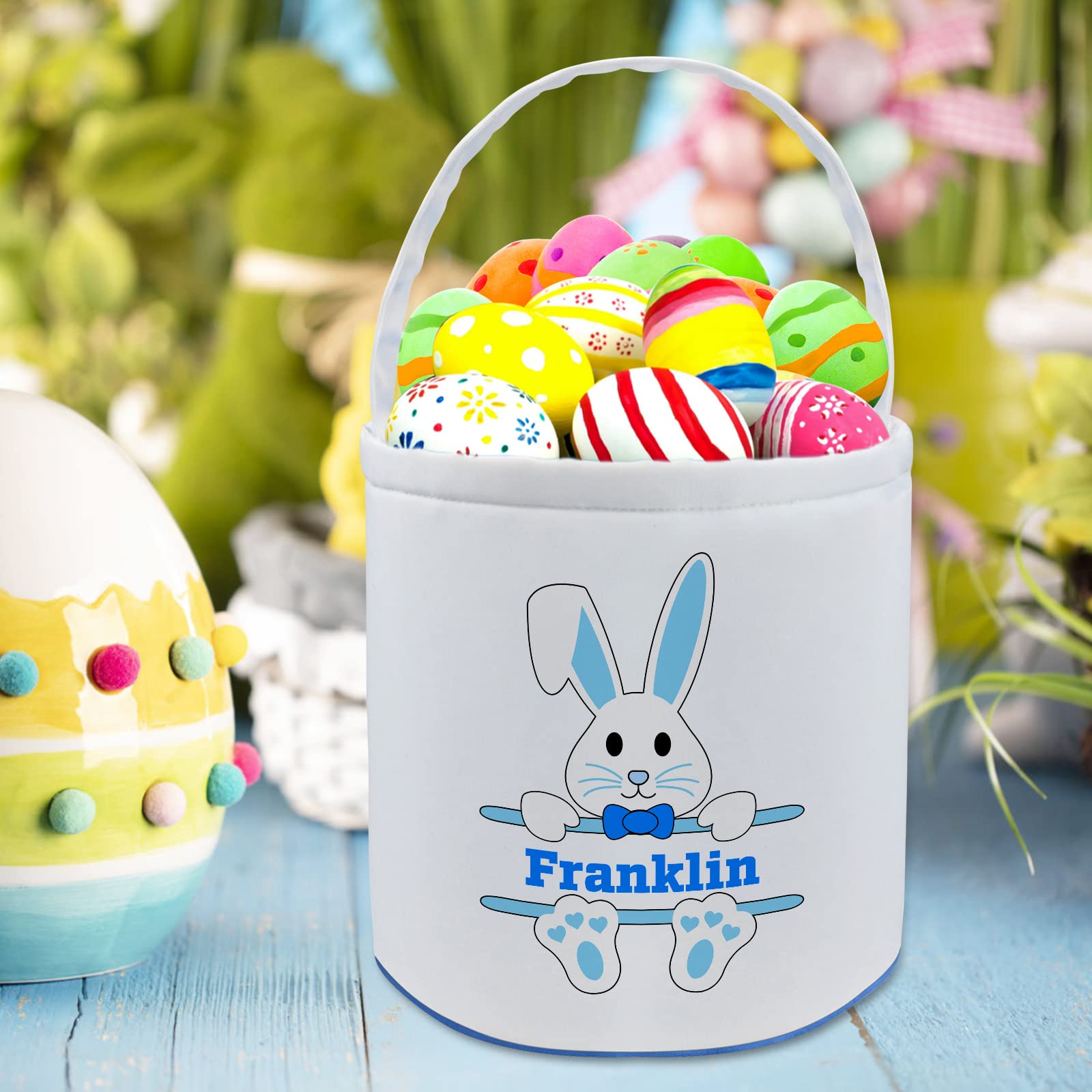 Personalized Easter Basket Custom Buny Baskets with Name Canvas Easter Bucket with Handle Gifts Easter Decor