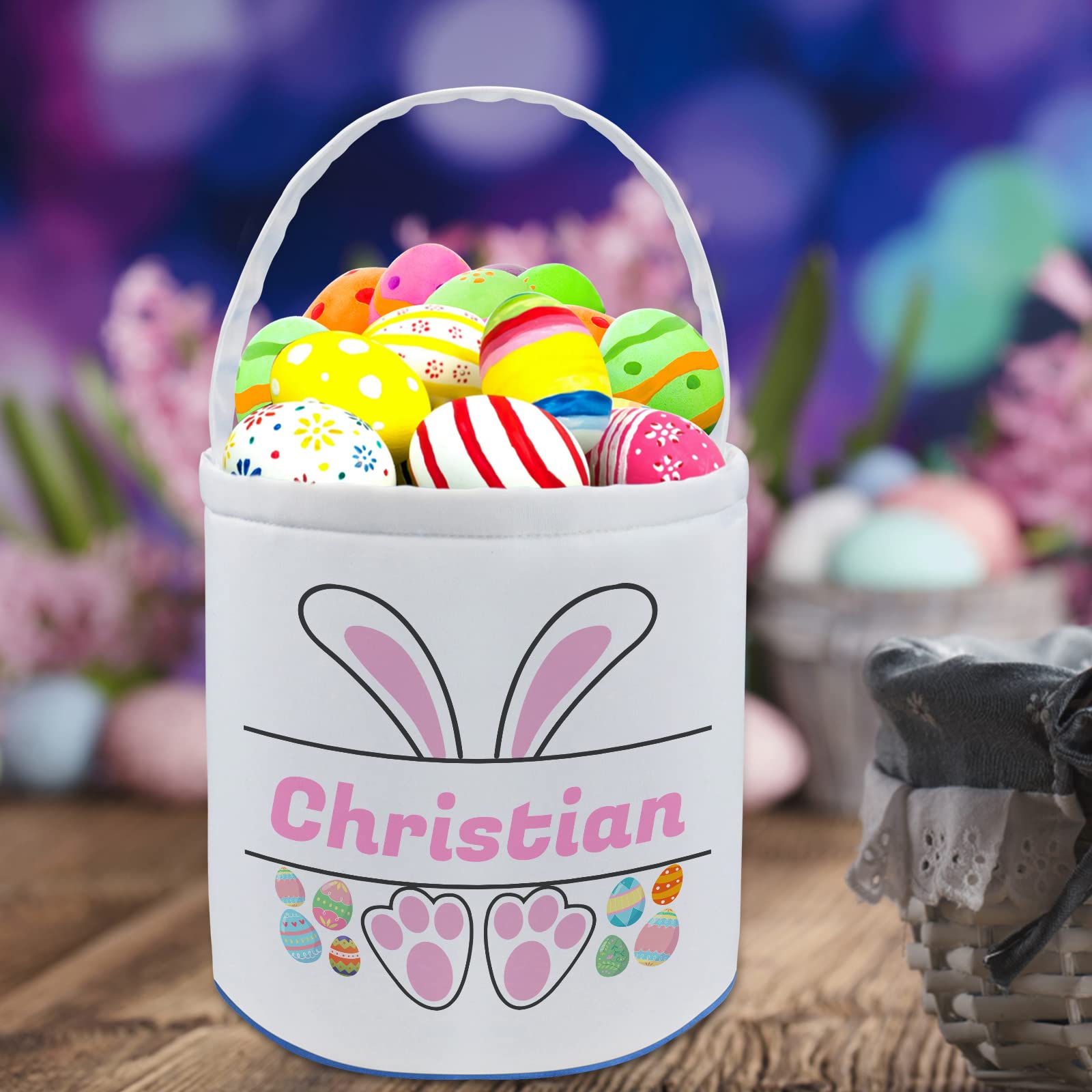 Personalized Easter Basket Custom Buny Baskets with Name Canvas Easter Bucket with Handle Gifts Easter Decor