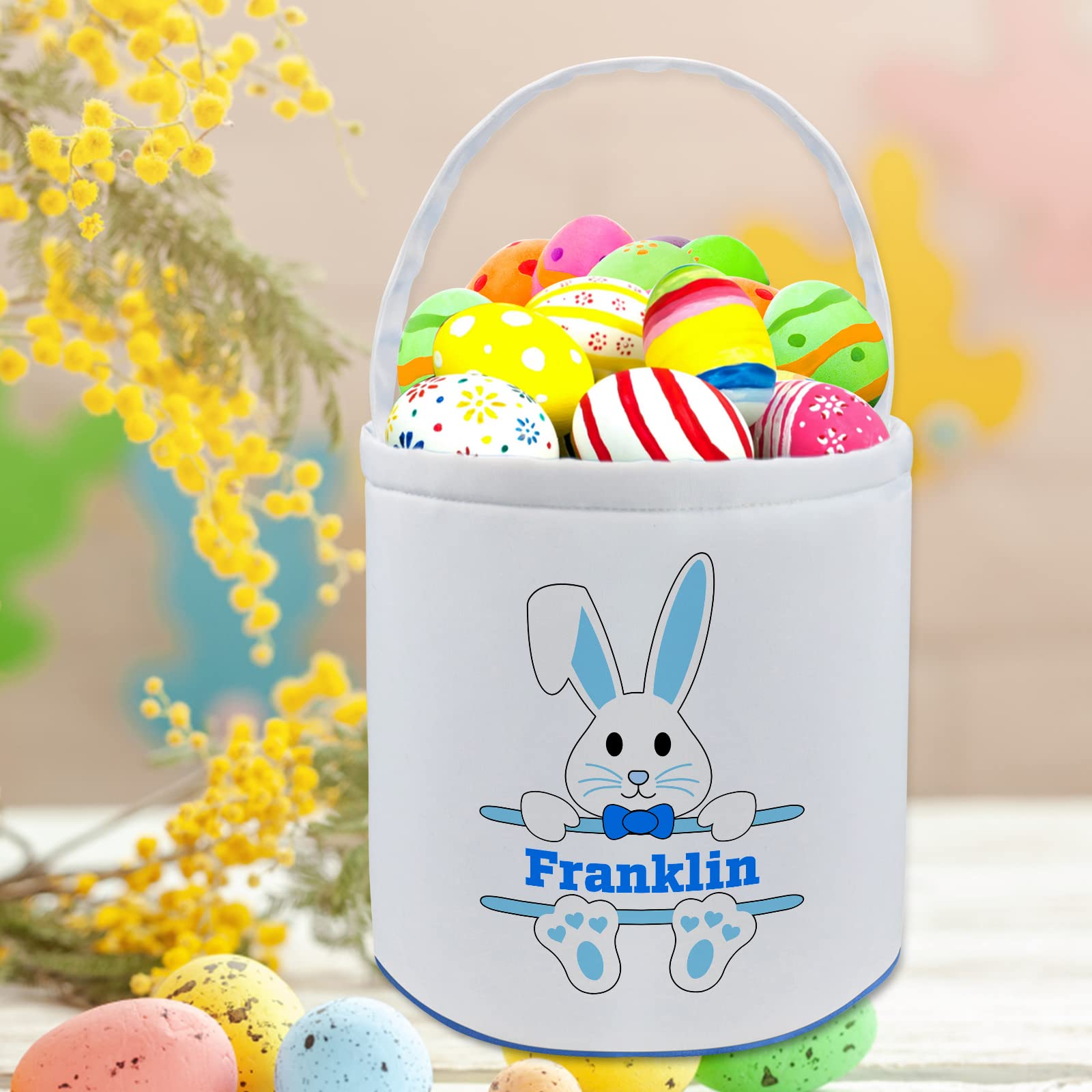 Personalized Easter Basket Custom Buny Baskets with Name Canvas Easter Bucket with Handle Gifts Easter Decor