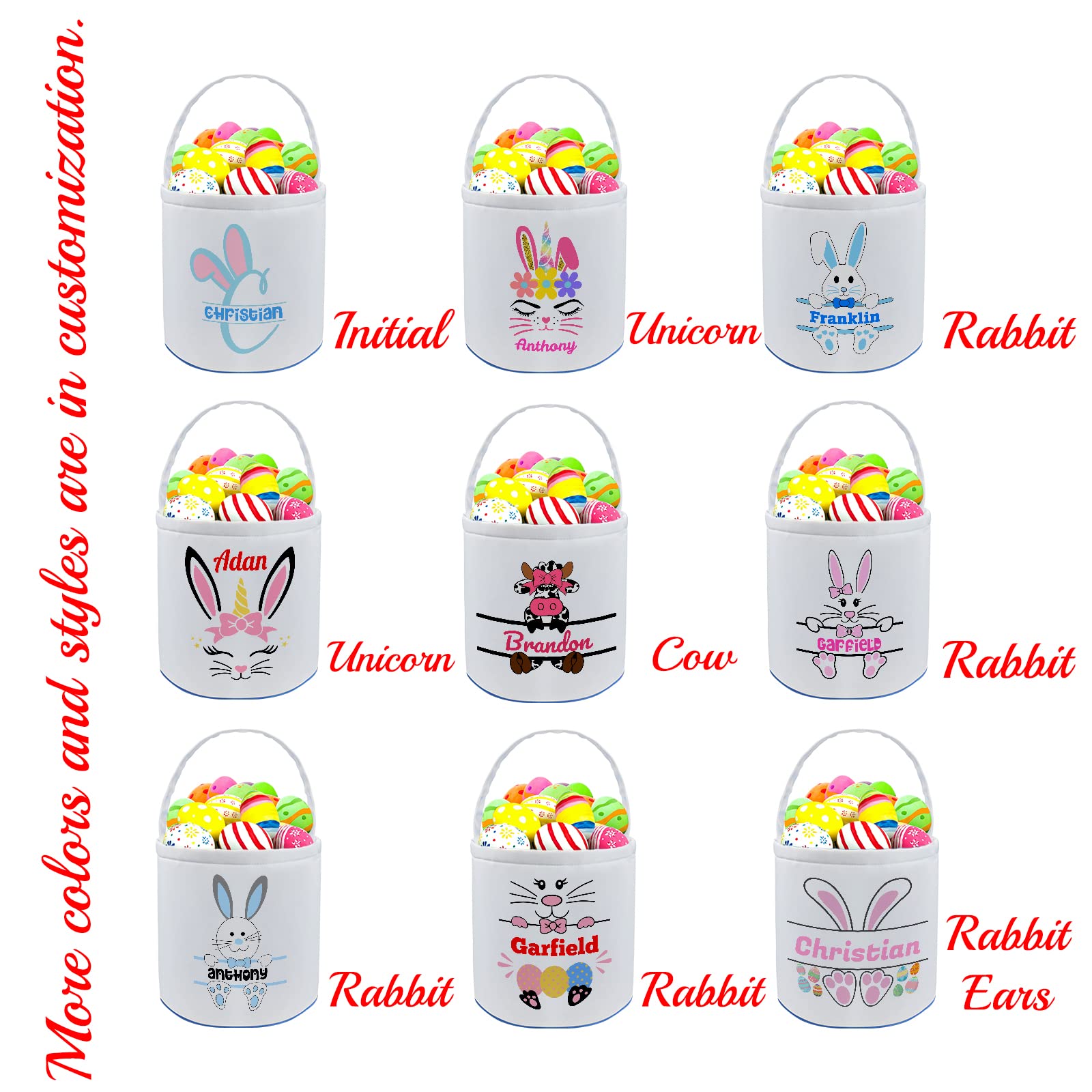 Personalized Easter Basket Custom Buny Baskets with Name Canvas Easter Bucket with Handle Gifts Easter Decor