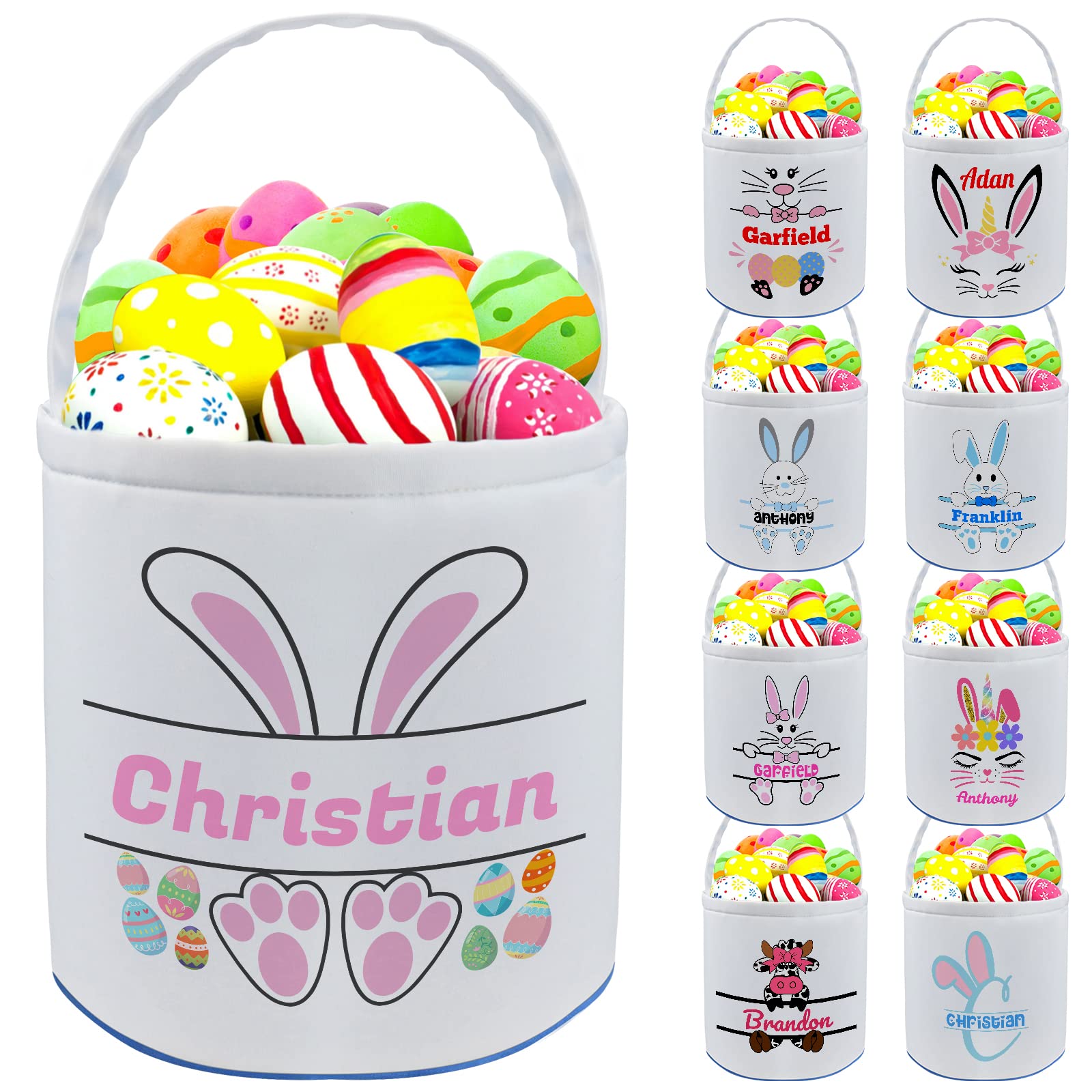 Personalized Easter Basket Custom Buny Baskets with Name Canvas Easter Bucket with Handle Gifts Easter Decor