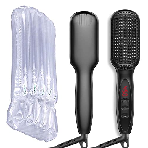 Hair Straightener, Hair Styling Appliances Straightening Comb Hair Straightener Brush Men Quick Beard Straightener Brush Beard Comb Styling Iron Smoothing Comb ( Color : Black No Box , Size : EU )