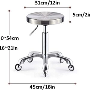 Swivel Bar Stool Eyelash Stool with Wheels，Hair Salon Stool with Silver Stainless Steel Seat，Adjustable Height 40-54 cm，Supported weight 160 Kg，Saddle Bar Stoolfor Salon Spa Massage Tattoo Hairdressin