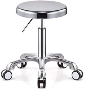 swivel bar stool eyelash stool with wheels，hair salon stool with silver stainless steel seat，adjustable height 40-54 cm，supported weight 160 kg，saddle bar stoolfor salon spa massage tattoo hairdressin