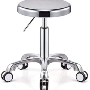 Swivel Bar Stool Eyelash Stool with Wheels，Hair Salon Stool with Silver Stainless Steel Seat，Adjustable Height 40-54 cm，Supported weight 160 Kg，Saddle Bar Stoolfor Salon Spa Massage Tattoo Hairdressin