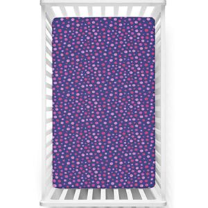 pink polka dots themed fitted mini crib sheets,portable mini crib sheets soft toddler mattress sheet fitted-baby sheet for boys girls,24“ x38“,magenta pale fuchsia pink dark lavender