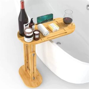 WANLIAN Side Table Bamboo Bathtub Tray Table with Adjustable Height, Freestanding Bath Caddy Tray for Tub Against Wall, Bathtub Side Table Tub Shelf for Luxury Bath Home Spa