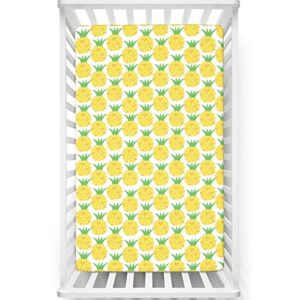 pineapple themed fitted mini crib sheets,portable mini crib sheets ultra soft material-baby crib sheets for girl or boy,24“ x38“,yellow shamrock green