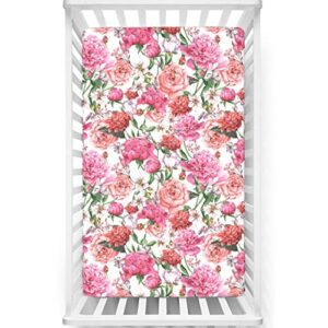 roses themed fitted mini crib sheets,portable mini crib sheets toddler bed mattress sheets-baby crib sheets for girl or boy,24“ x38“,multicolor