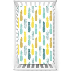 pineapple themed fitted mini crib sheets,portable mini crib sheets soft and breathable bed sheets-baby sheet for boys girls,24“ x38“,white and multicolor