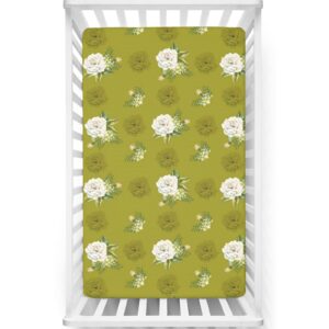 rose flower themed fitted mini crib sheets,portable mini crib sheets soft & stretchy fitted crib sheet-crib mattress sheet or toddler bed sheet,24“ x38“,dark khaki olive green