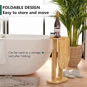 WANLIAN Side Table Bamboo Bathtub Tray Table with Adjustable Height, Freestanding Bath Caddy Tray for Tub Against Wall, Bathtub Side Table Tub Shelf for Luxury Bath Home Spa