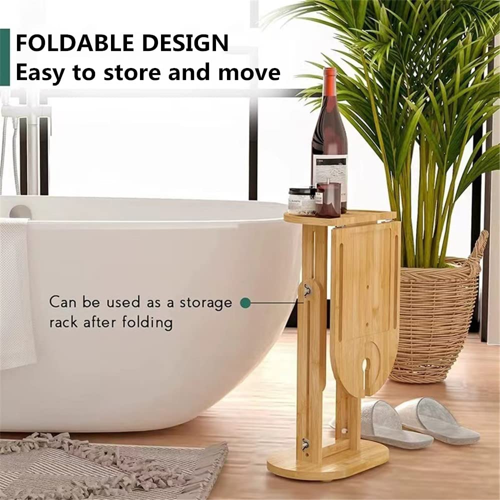 WANLIAN Side Table Bamboo Bathtub Tray Table with Adjustable Height, Freestanding Bath Caddy Tray for Tub Against Wall, Bathtub Side Table Tub Shelf for Luxury Bath Home Spa