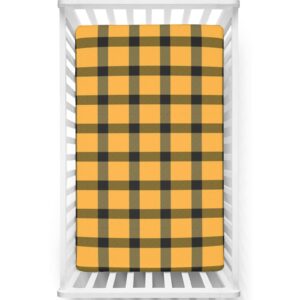 plaid themed fitted mini crib sheets,portable mini crib sheets toddler bed mattress sheets-crib mattress sheet or toddler bed sheet,24“ x38“,black and pale orange