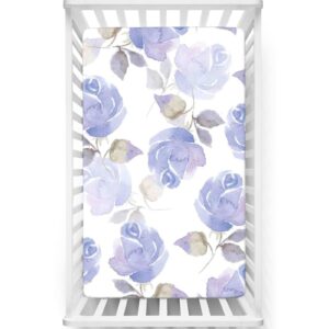 rose themed fitted mini crib sheets,portable mini crib sheets soft & stretchy fitted crib sheet-crib mattress sheet or toddler bed sheet,24“ x38“,blue white