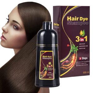 500ml natural herbal black color instant dye shampoo, 3 in 1 moisturizing and smoothing shampoo for easy-to-use hair dyeing (dark wine red)