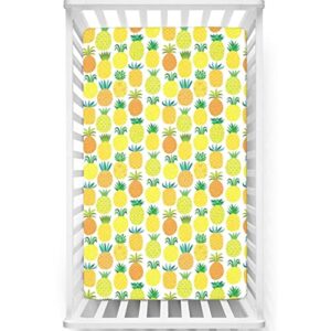 pineapple themed fitted mini crib sheets,portable mini crib sheets soft & stretchy fitted crib sheet-baby crib sheets for girl or boy,24“ x38“,multicolor