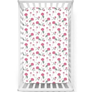 rose themed fitted mini crib sheets,portable mini crib sheets soft and breathable bed sheets-baby crib sheets for girl or boy,24“ x38“,jade green pink white