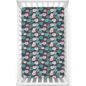 roses themed fitted crib sheet,standard crib mattress fitted sheet soft & stretchy fitted crib sheet-crib mattress sheet or toddler bed sheet,28“ x52“,baby pink cadet blue