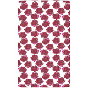 Roses Themed Fitted Mini Crib Sheets,Portable Mini Crib Sheets Soft Toddler Mattress Sheet Fitted-Baby Sheet for Boys Girls,24“ x38“,Raspberry Pink Dark Magenta White