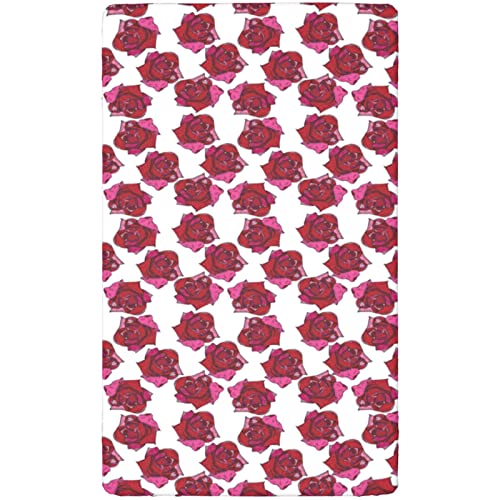 Roses Themed Fitted Mini Crib Sheets,Portable Mini Crib Sheets Soft Toddler Mattress Sheet Fitted-Baby Sheet for Boys Girls,24“ x38“,Raspberry Pink Dark Magenta White