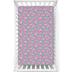 pink polka dots themed fitted mini crib sheets,portable mini crib sheets soft & stretchy fitted crib sheet-great for boy or girl room or nursery,24“ x38“,pink pale pink sea green white