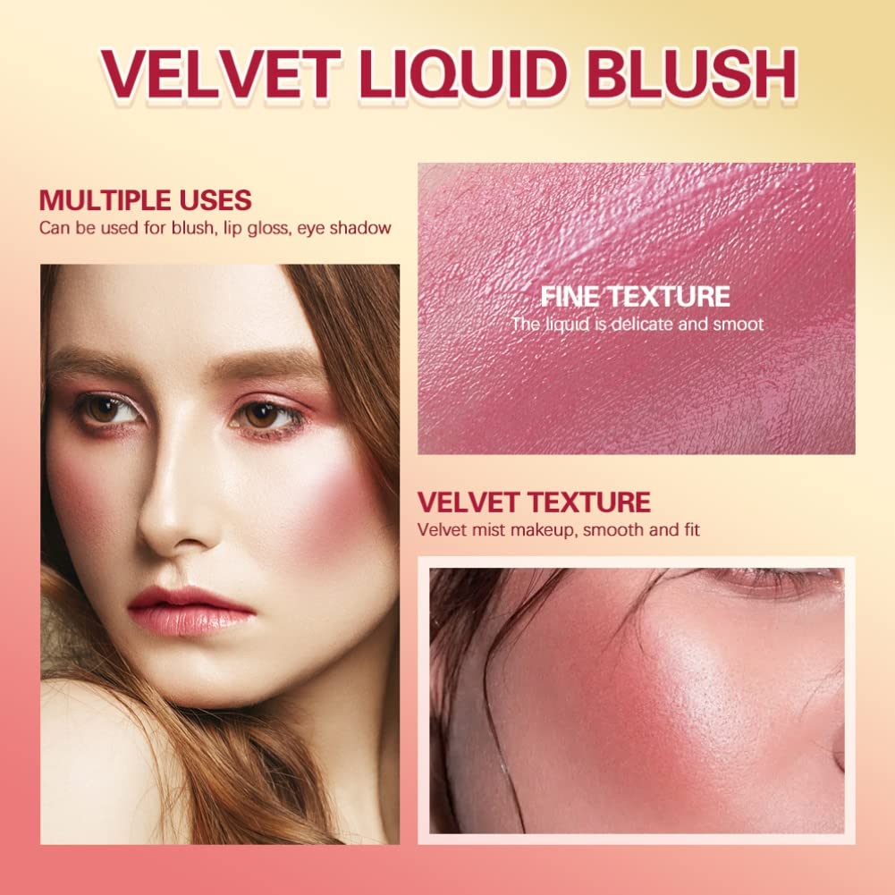 Ofanyia Liquid Blush, Soft Cream Blush Face Makeup, Moisturizing Lightweight Blendable Feel, Natural-Looking, Easy to Blend Soft Velvet Liquid Blusher for Cheek (02#)