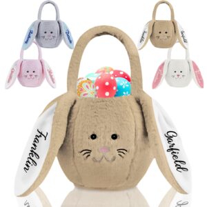 personalized buny easter basket with name custom plush easter baskets for kids brown