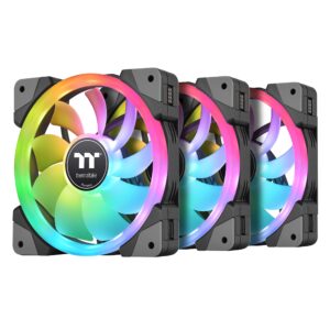 thermaltake swafan ex 12 rgb pc desktop cooling fan, 3 pack, 500-2000 rpm, magnetic connection, reversable blades, controller included, cl-f143-pl12sw-a,black, 120mm