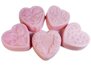 5 pc guest sized set - scented goat milk & shea soap heart shapes (carnation)