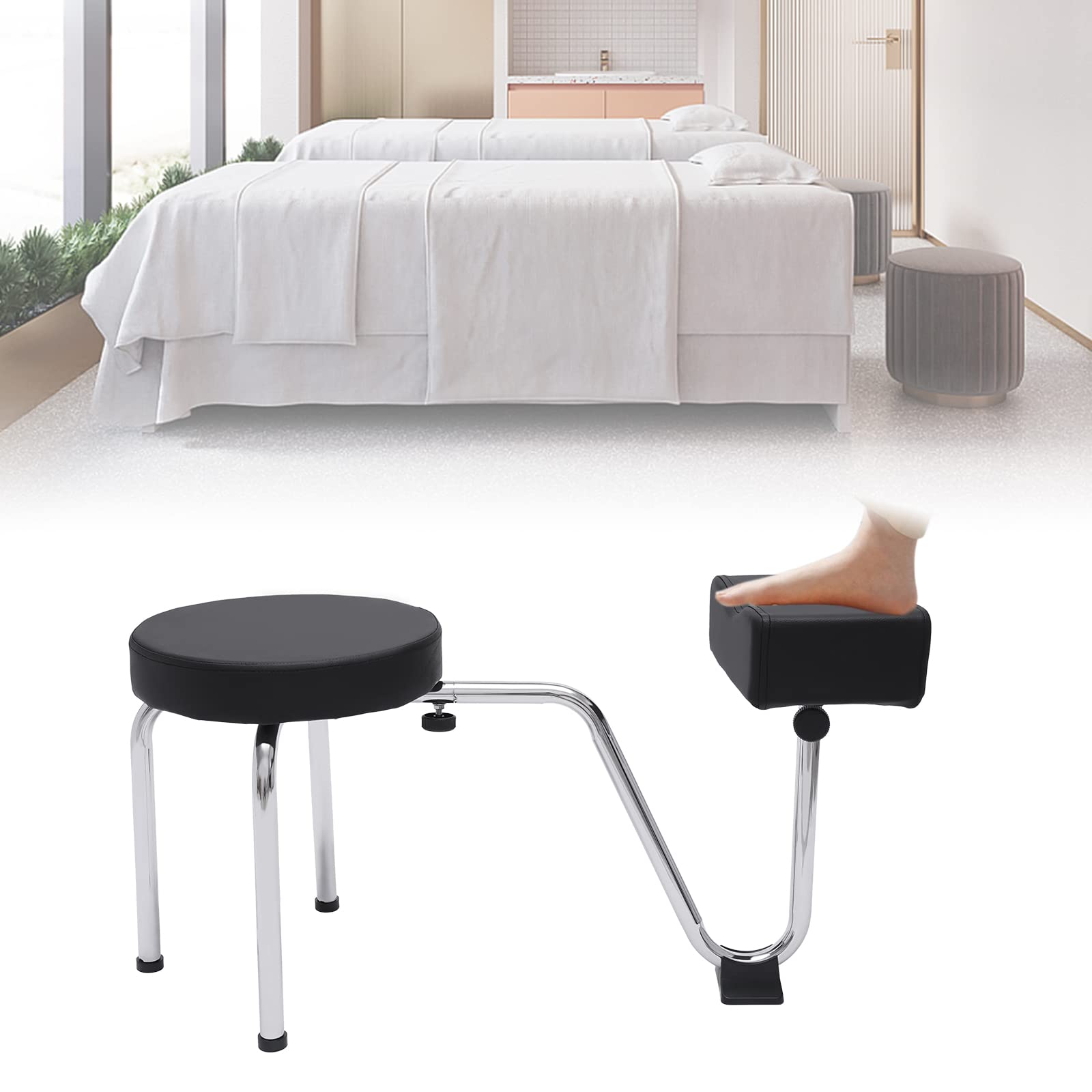 LiFuJunDong Modern Style Salon Spa Pedicure Stool, Foot Rest Stool Chair Height Length Adjustable, Lightweight Portable Nail Pedicure Stool for Beauty Salon Studio(Black)