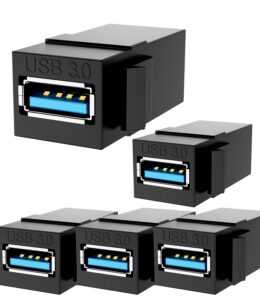 panpeo usb 3.0 keystone jack insert, usb keystone jack,usb to usb adapters female to female inserts connector interface coupler socket adapter port for wall plate outlet panel(black-5 pack)