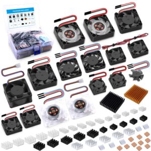 geeekpi heatsink fan kit for raspberry pi, cooler fan heatsink set with pwm speed control fan for cooling raspberry pi 4, pi 3 b+, pi 3 b, pi 2, pi b+, pi zero/zero w and jetson nano, rockpi