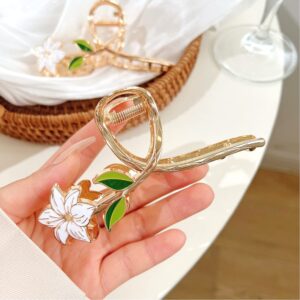 Flower Metal Hair Claw Clips for Thick/Thin Hair - Decorative Large Gold Lily Barrettes with Strong Hold for Women, 1Pc Hair Accessory