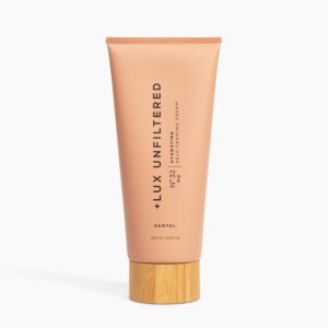 + lux unfiltered n°32 deep gradual self tanning cream in santal, hydrating self tanning lotion, gluten free, vegan + cruelty free self tanner, luxurious sunless tanner loaded with antioxidants