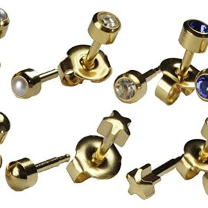 Ear Piercing Earrings 6 Pairs of 4mm 16ga Thick Post Gold Studs and 6 each ear aftercare gels Hypoallergenic