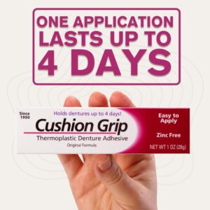 Cushion Grip Thermoplastic Denture Adhesive, 1 oz - Improves Denture Fit, Comfort & Stability | Non-Glue Adhesive, Acts Like a Soft Reline (Pack of 5)