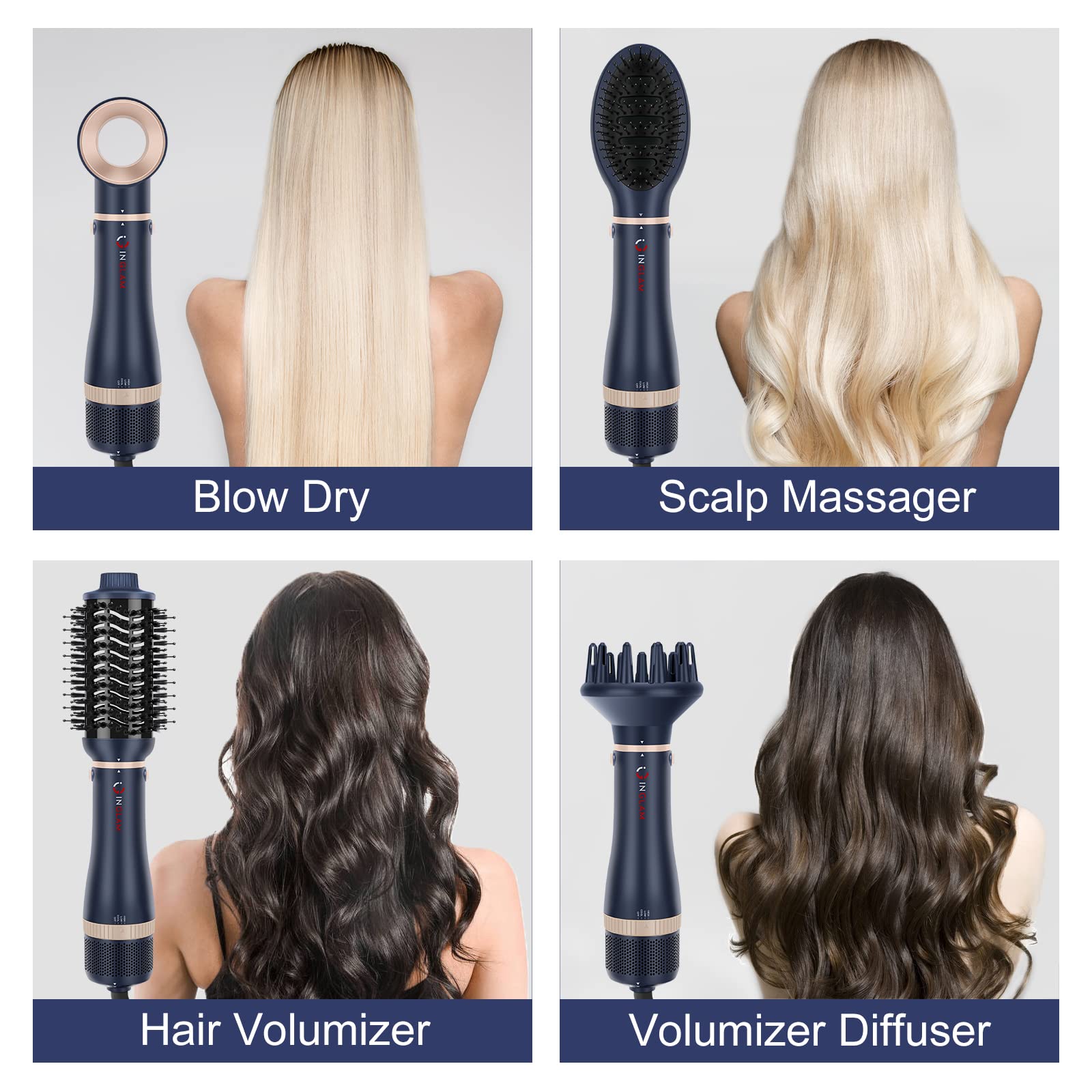 Hair Dryer Brush Set, Diffuser Hair Dryer Professional Ionic Blow Dryer, 4 in 1 Blowout Brush Styler Volumizer